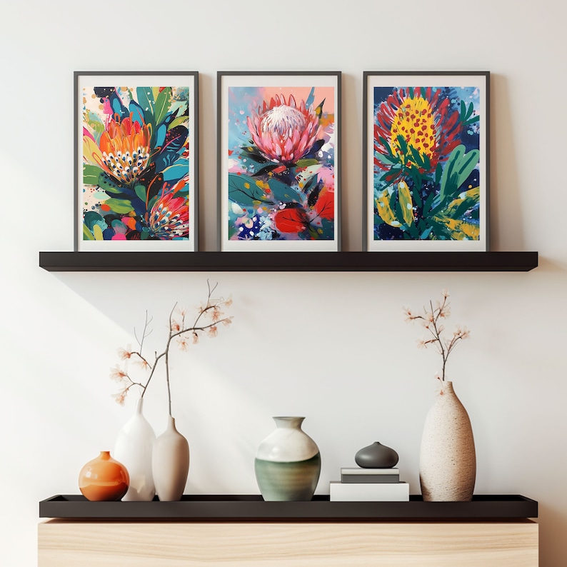 Australian Native Flora Abstract Paintings DIGITAL Art Prints, Set of 3 ...