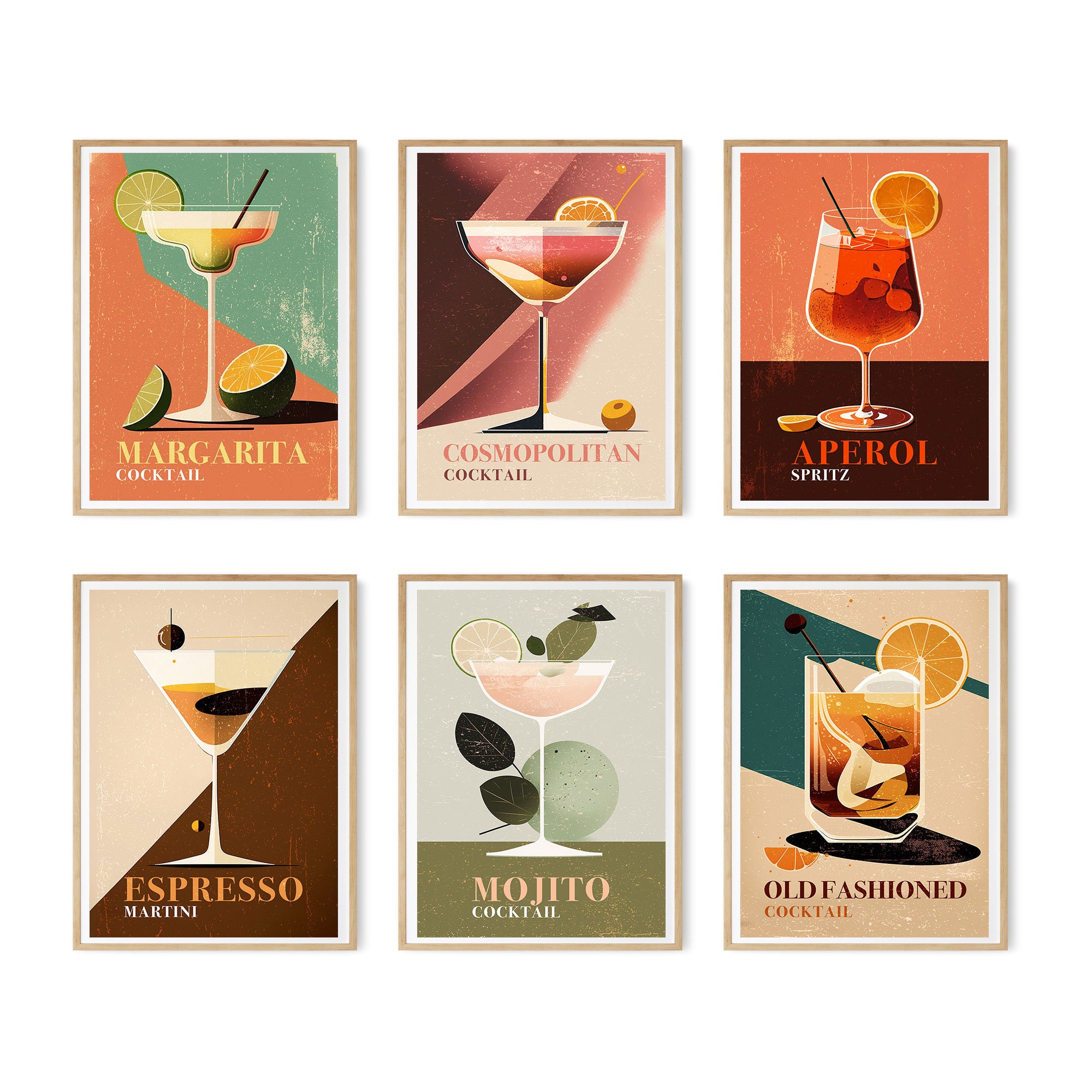 Cocktail Vintage Art Prints, DIGITAL DOWNLOAD, Set of 6 Prints, Classic ...