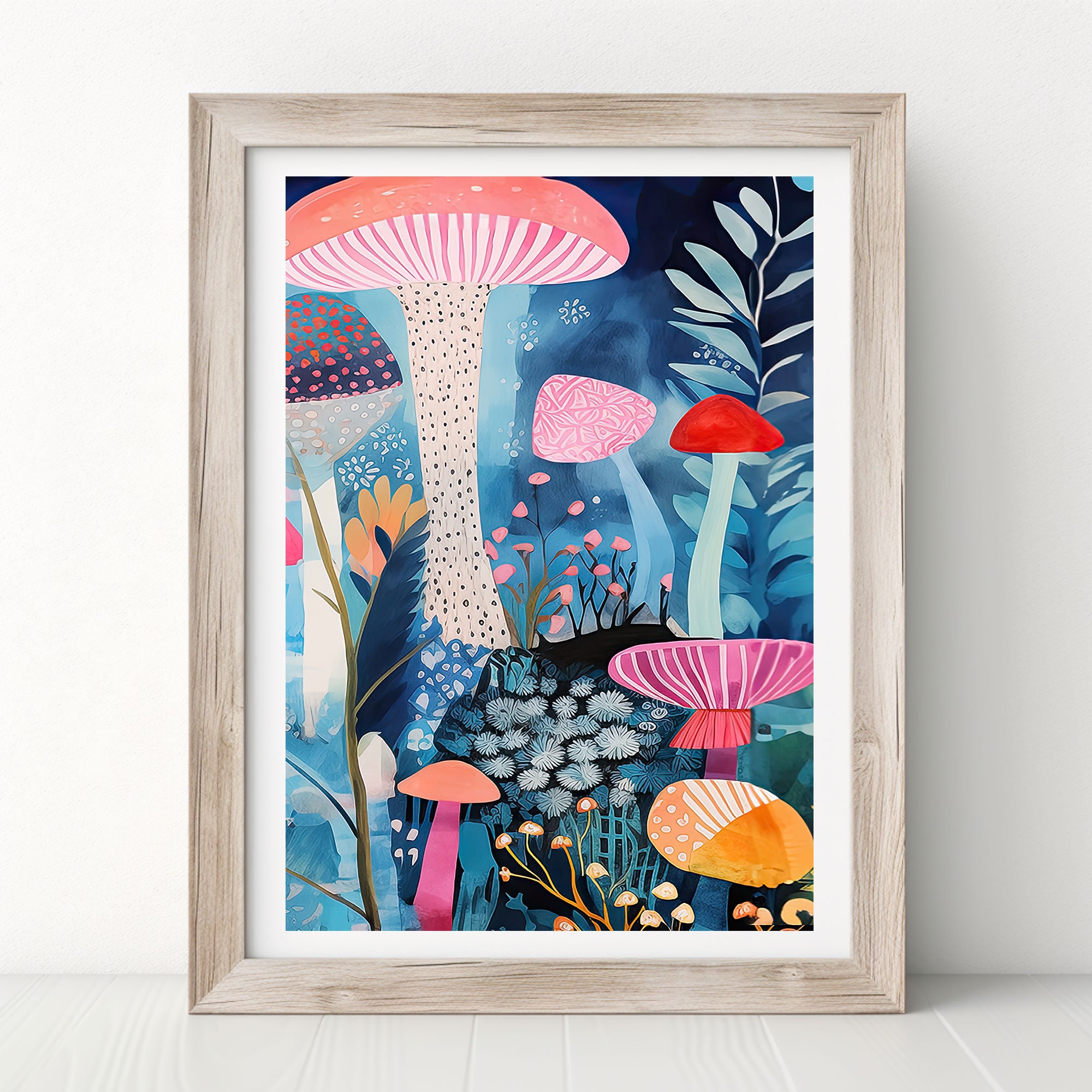 Pink Mushrooms Wonderland Paintings, DIGITAL DOWNLOAD, Set of 3 Prints ...