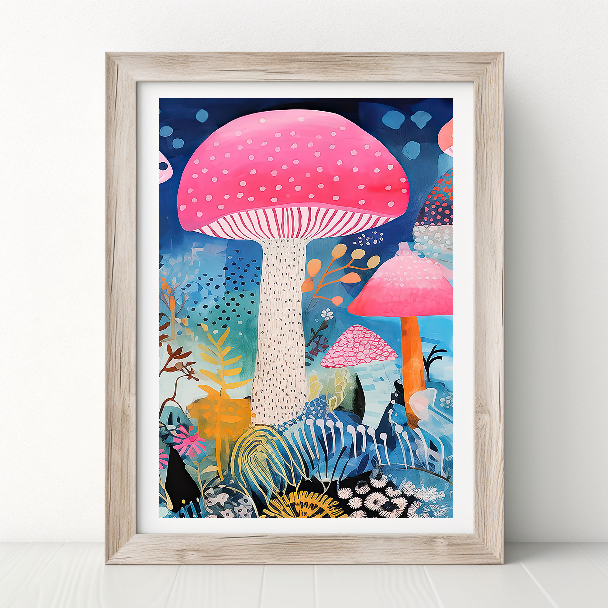 Pink Mushrooms Wonderland Paintings, DIGITAL DOWNLOAD, Set of 3 Prints ...