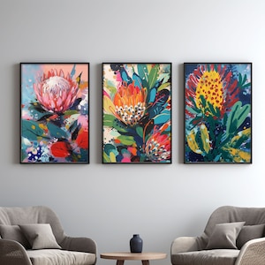Australian Native Flora Abstract Paintings DIGITAL Art Prints, Set of 3 ...
