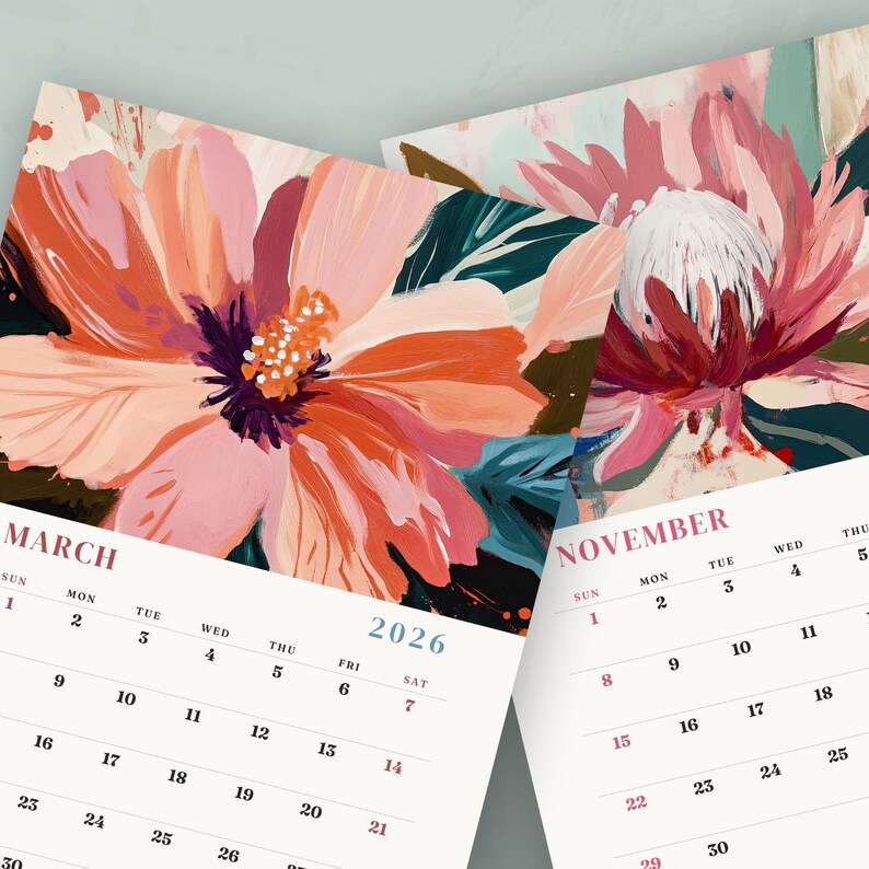 2026 Calendar Monthly Printable Canva Template, Australian Floral ...