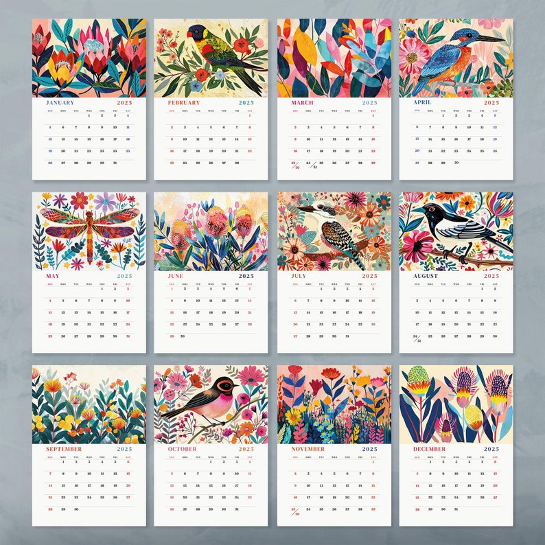 2025 Calendar Monthly Printable, Australian Celebrations Native Flowers ...