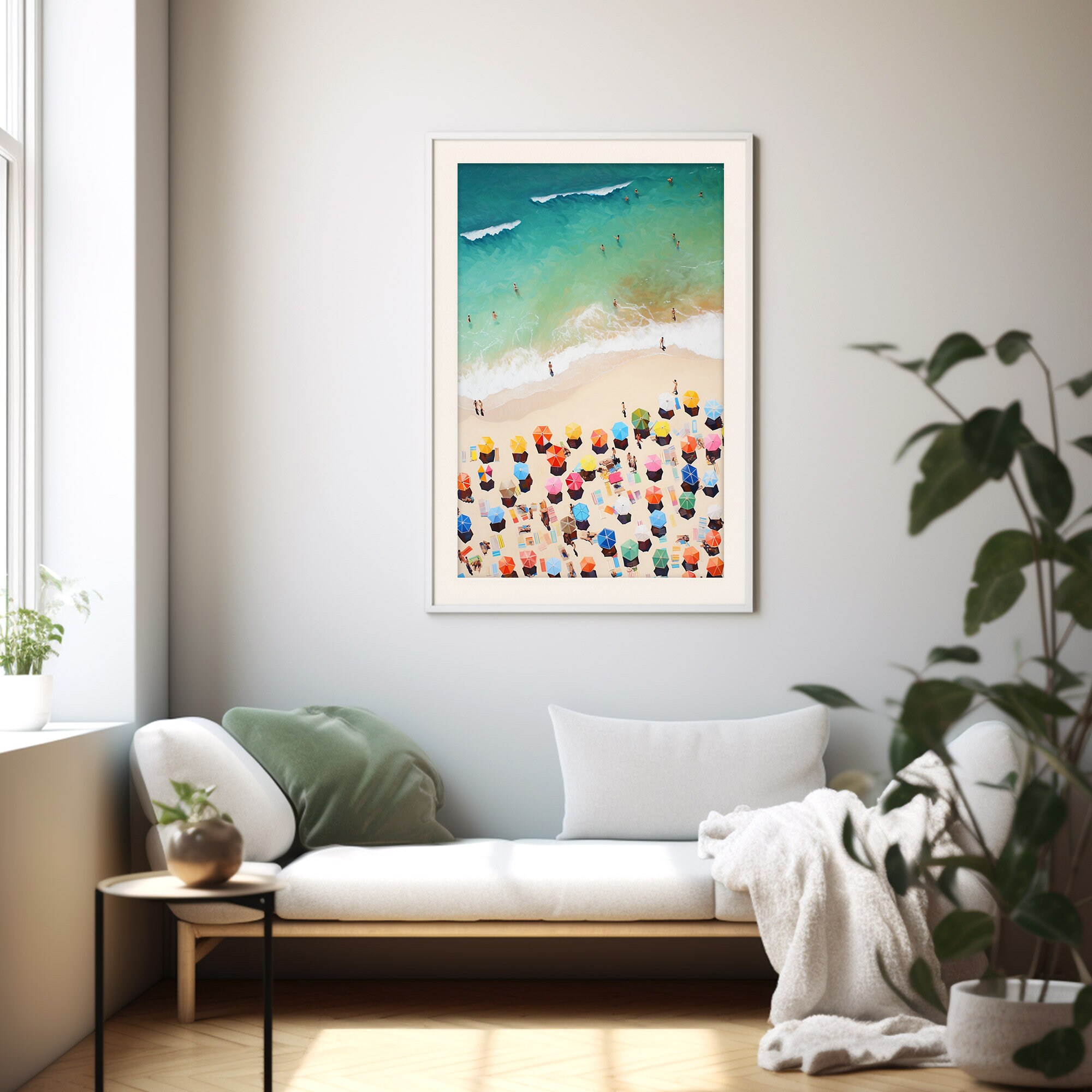 Beach Coastal Digital Art Print, Sunkissed Sands Vibrant Umbrellas ...