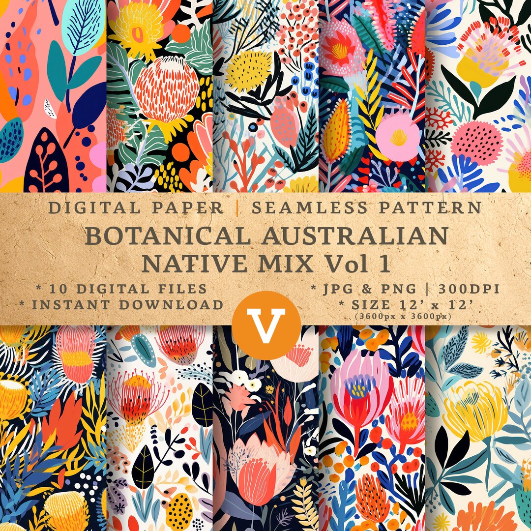 Australian Botanical Native Mix Vol 1, DIGITAL PAPER, Seamless Patterns ...