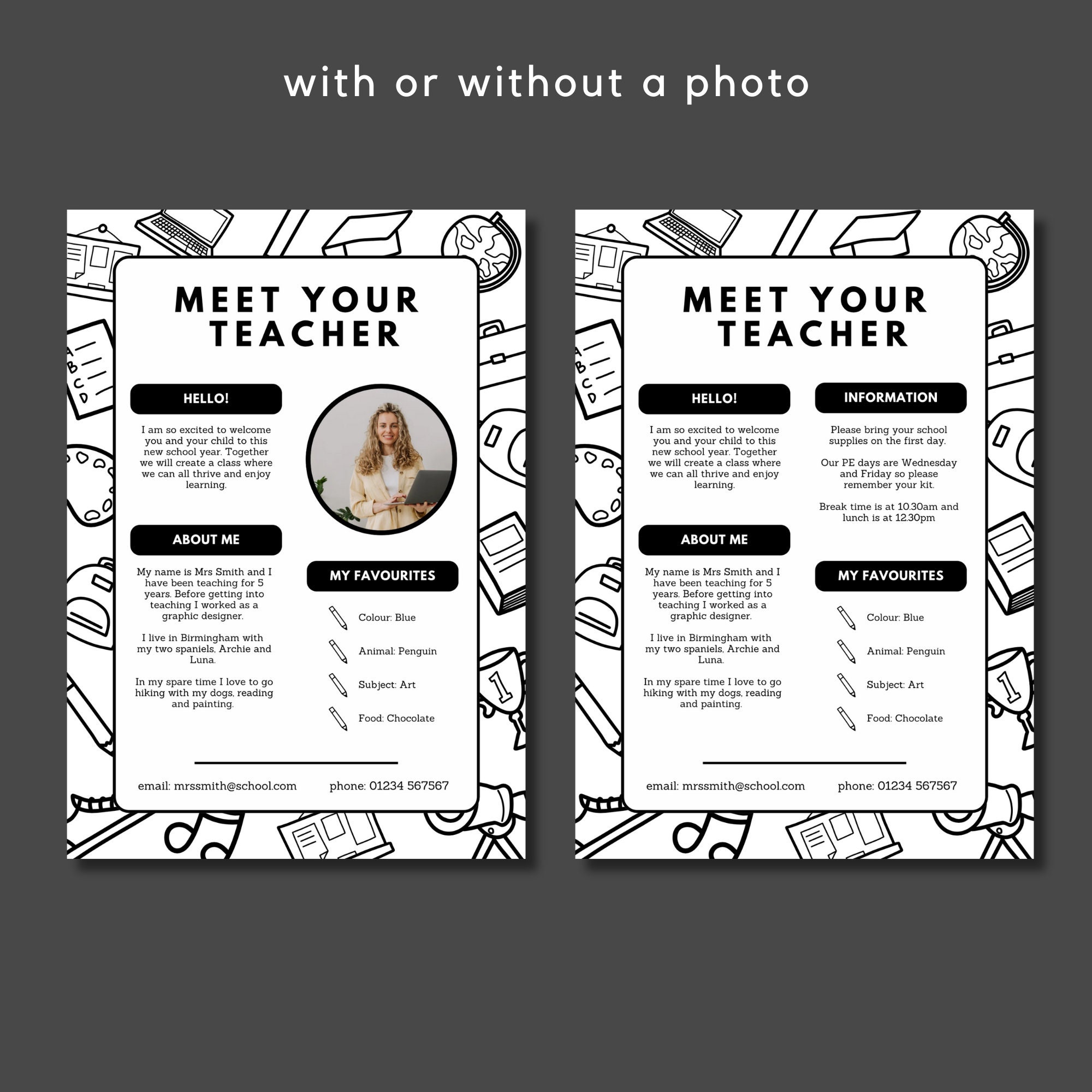 Meet the Teacher Template Digital Download Black and White - Etsy