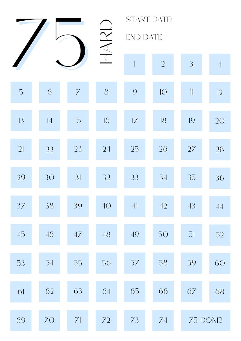 75 Hard Tracker Printable Daily 75 Hard Journal Checklist 75 Hard ...