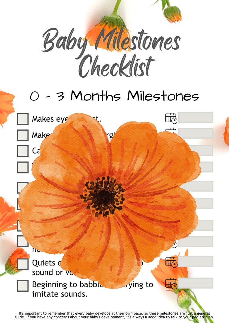 Baby Milestones and Development Checklist - Orange | Digital Download ...
