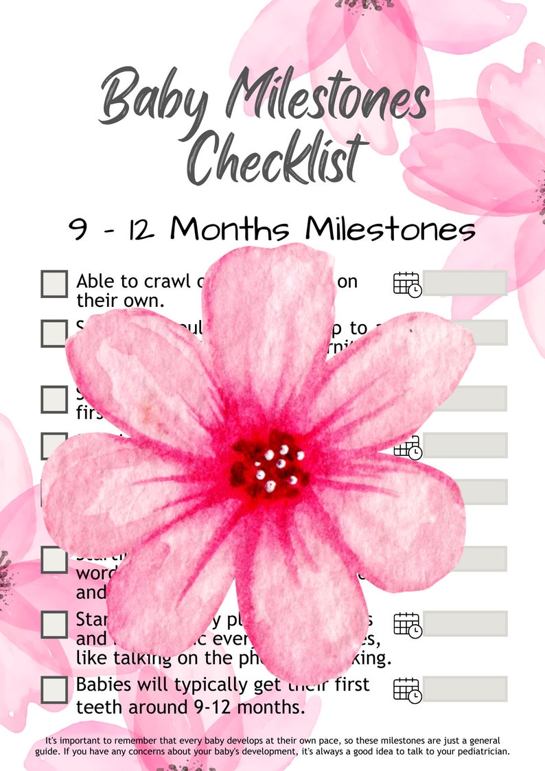 Baby Milestones and Development Checklist - Pink | Digital Download ...