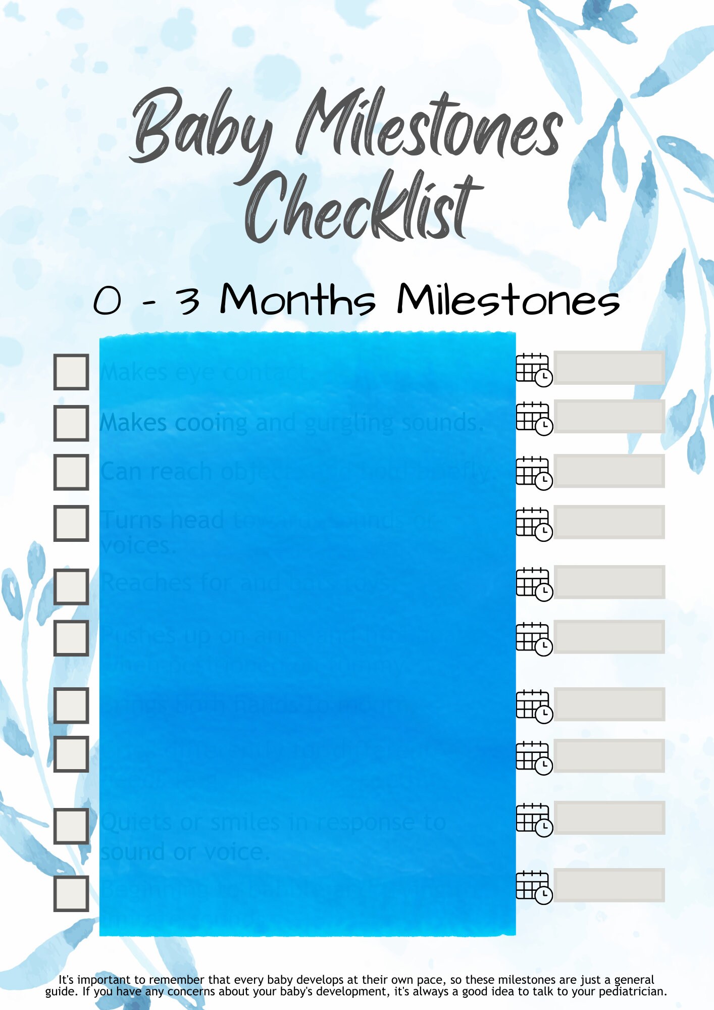 Baby Milestones and Development Checklist - Blue | Digital Download ...
