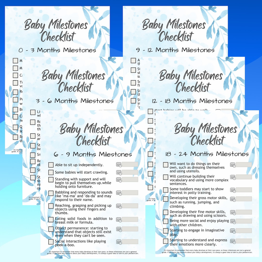 Baby Milestones and Development Checklist - Blue | Digital Download ...