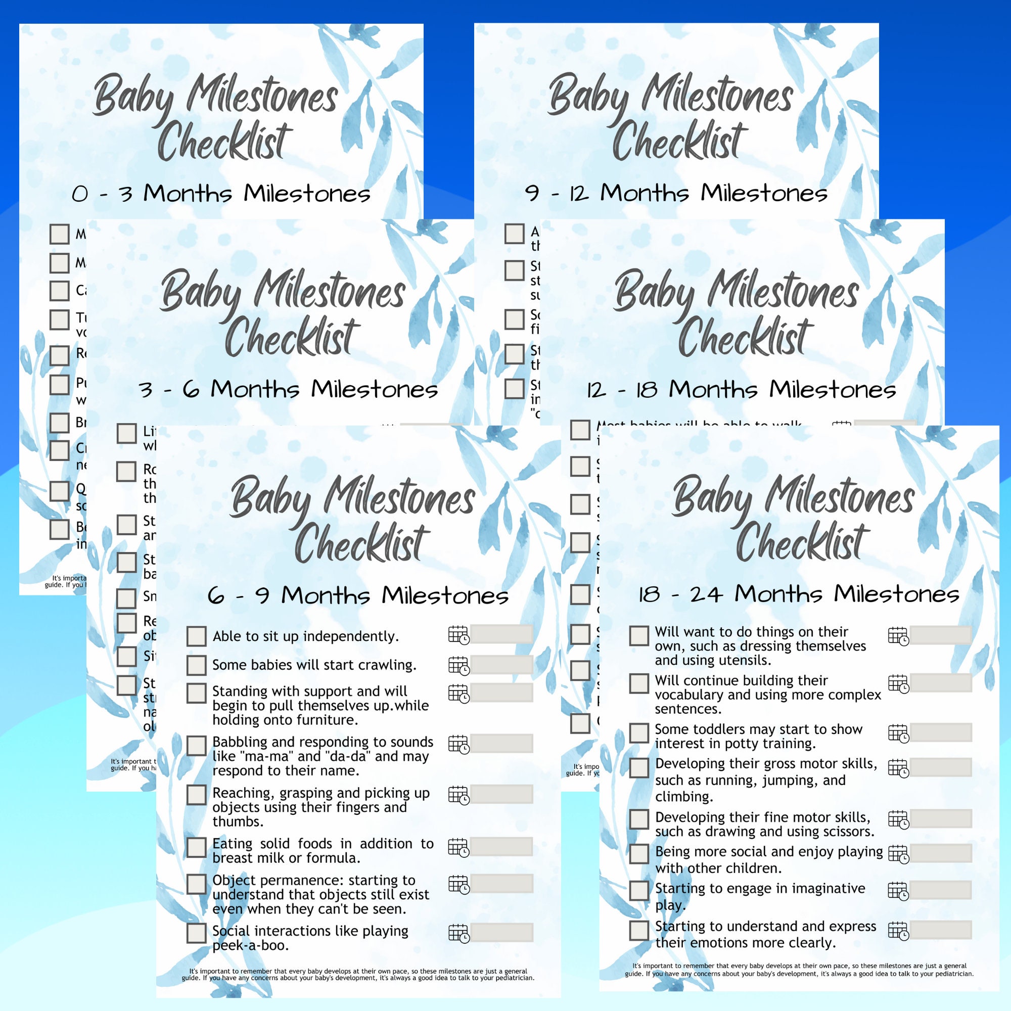 Baby Milestones and Development Checklist - Blue | Digital Download ...