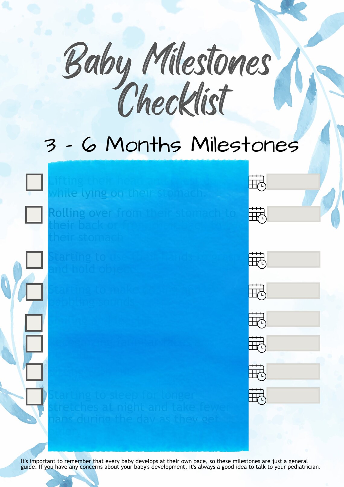 Baby Milestones and Development Checklist - Blue | Digital Download ...