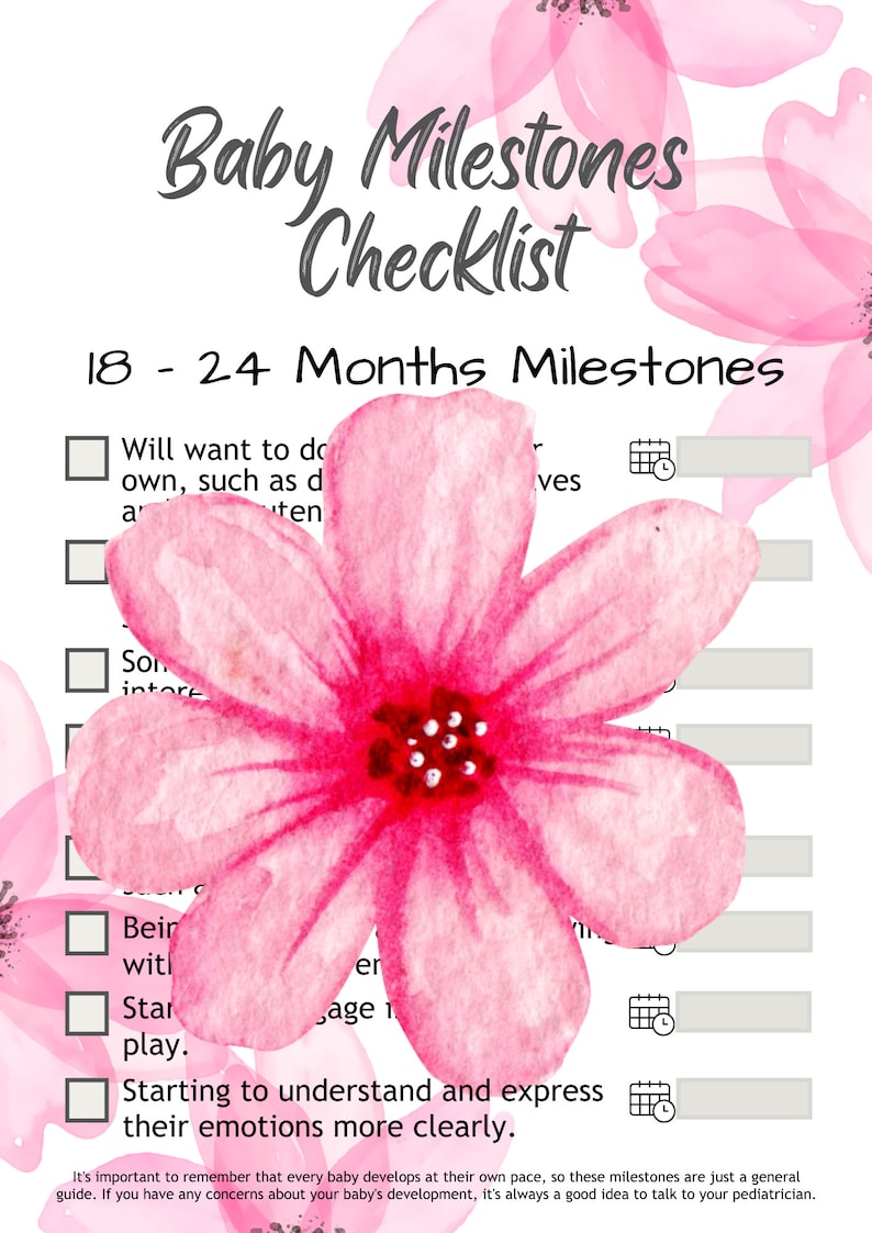 Baby Milestones and Development Checklist - Pink | Digital Download ...