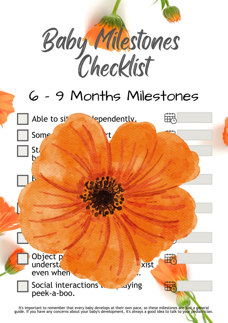 Baby Milestones and Development Checklist - Orange | Digital Download ...