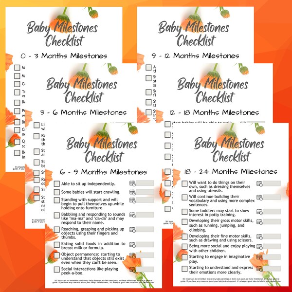 Baby Milestones and Development Checklist Orange Digital Download ...