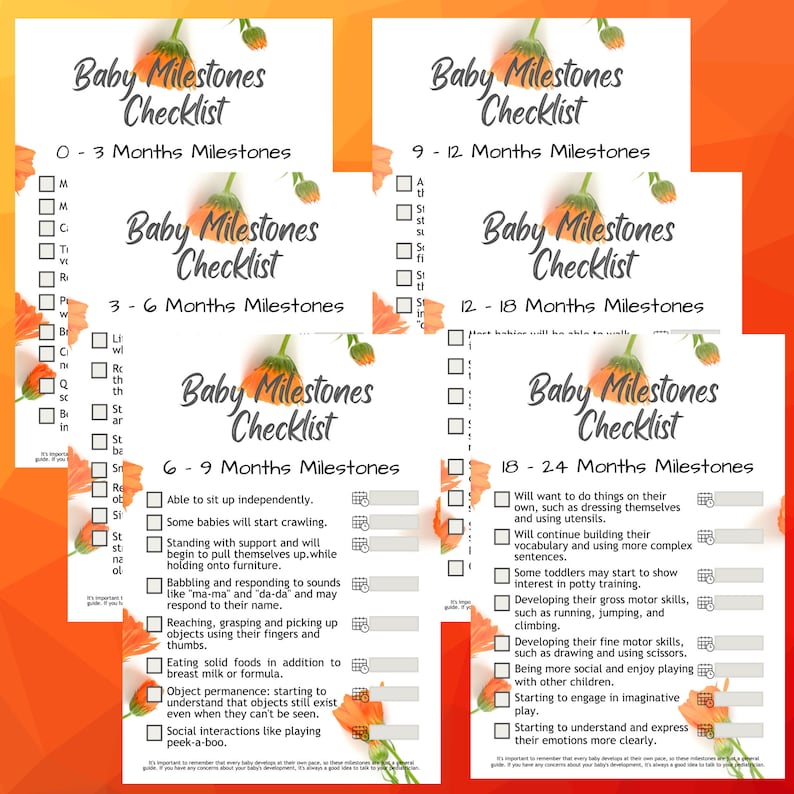 Baby Milestones and Development Checklist - Orange | Digital Download ...