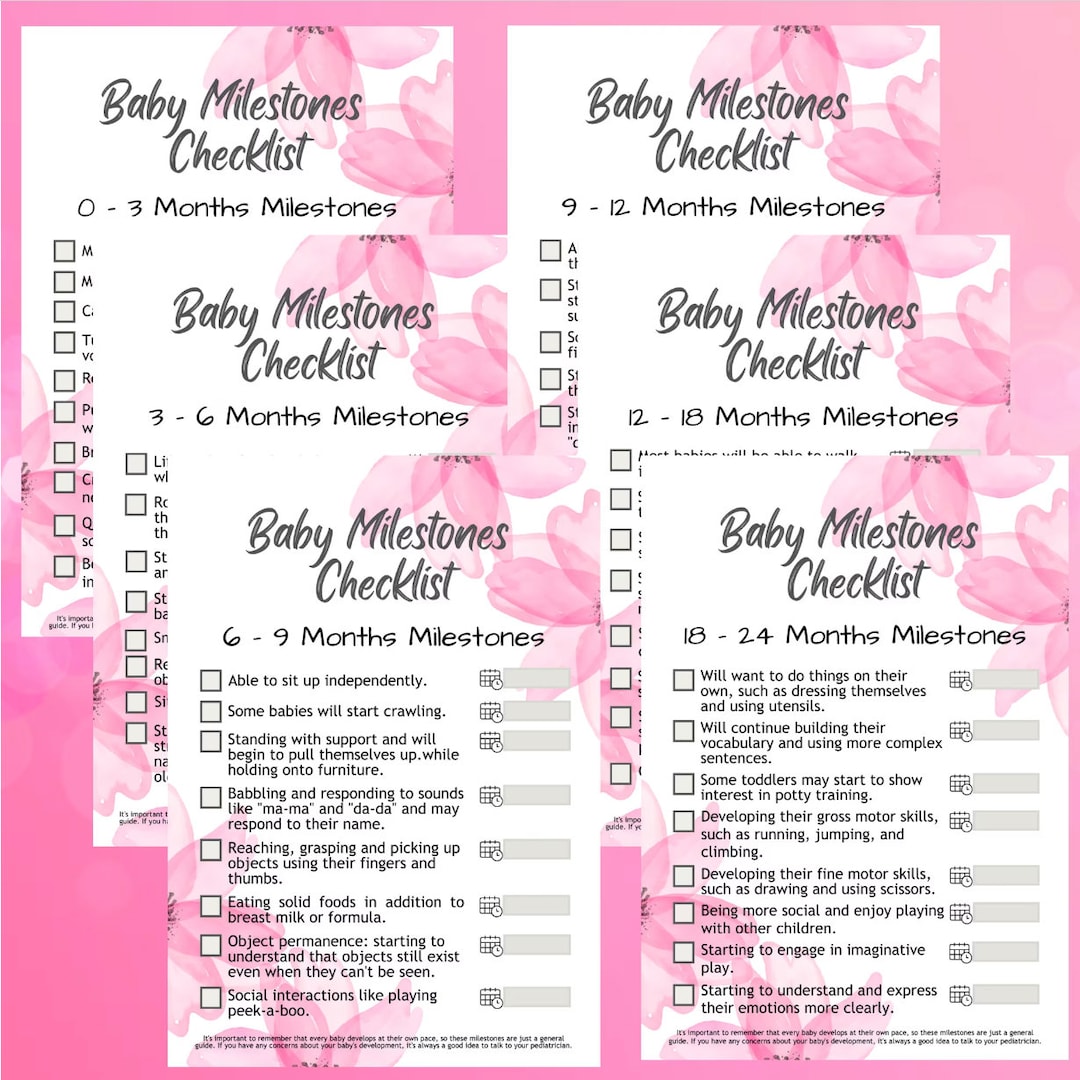 Baby Milestones and Development Checklist - Pink | Digital Download ...
