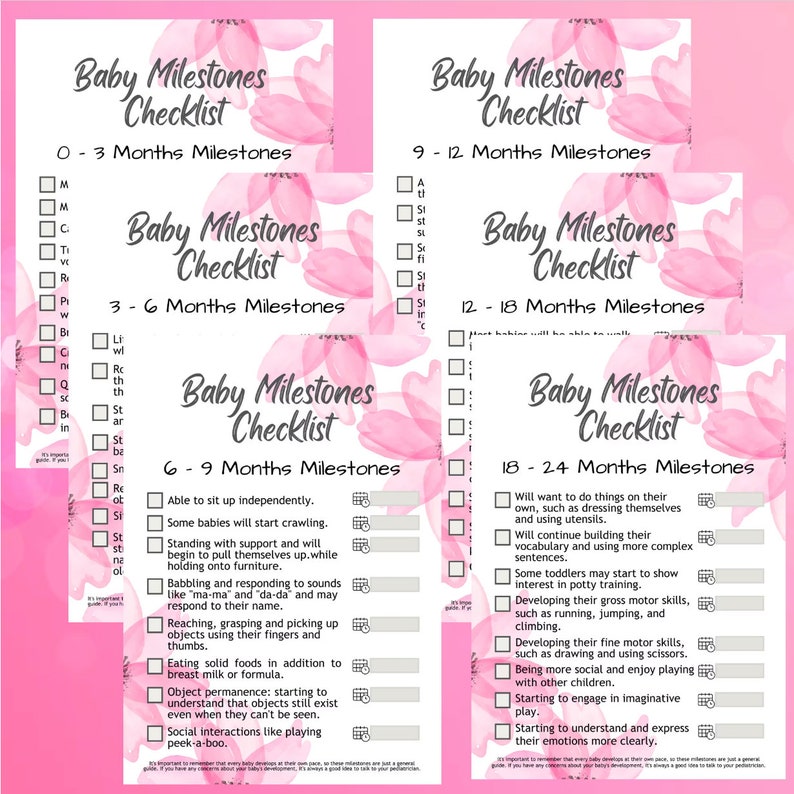 Baby Milestones and Development Checklist - Pink | Digital Download ...