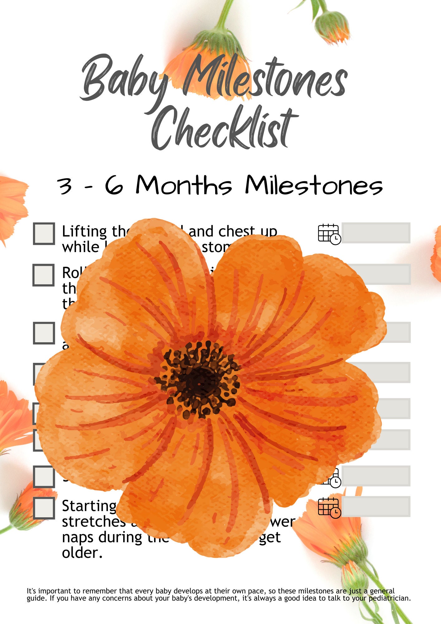 Baby Milestones and Development Checklist - Orange | Digital Download ...