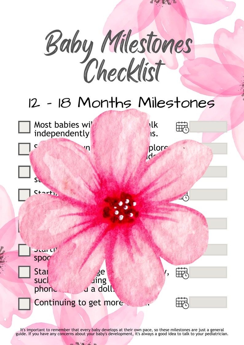 Baby Milestones and Development Checklist - Pink | Digital Download ...