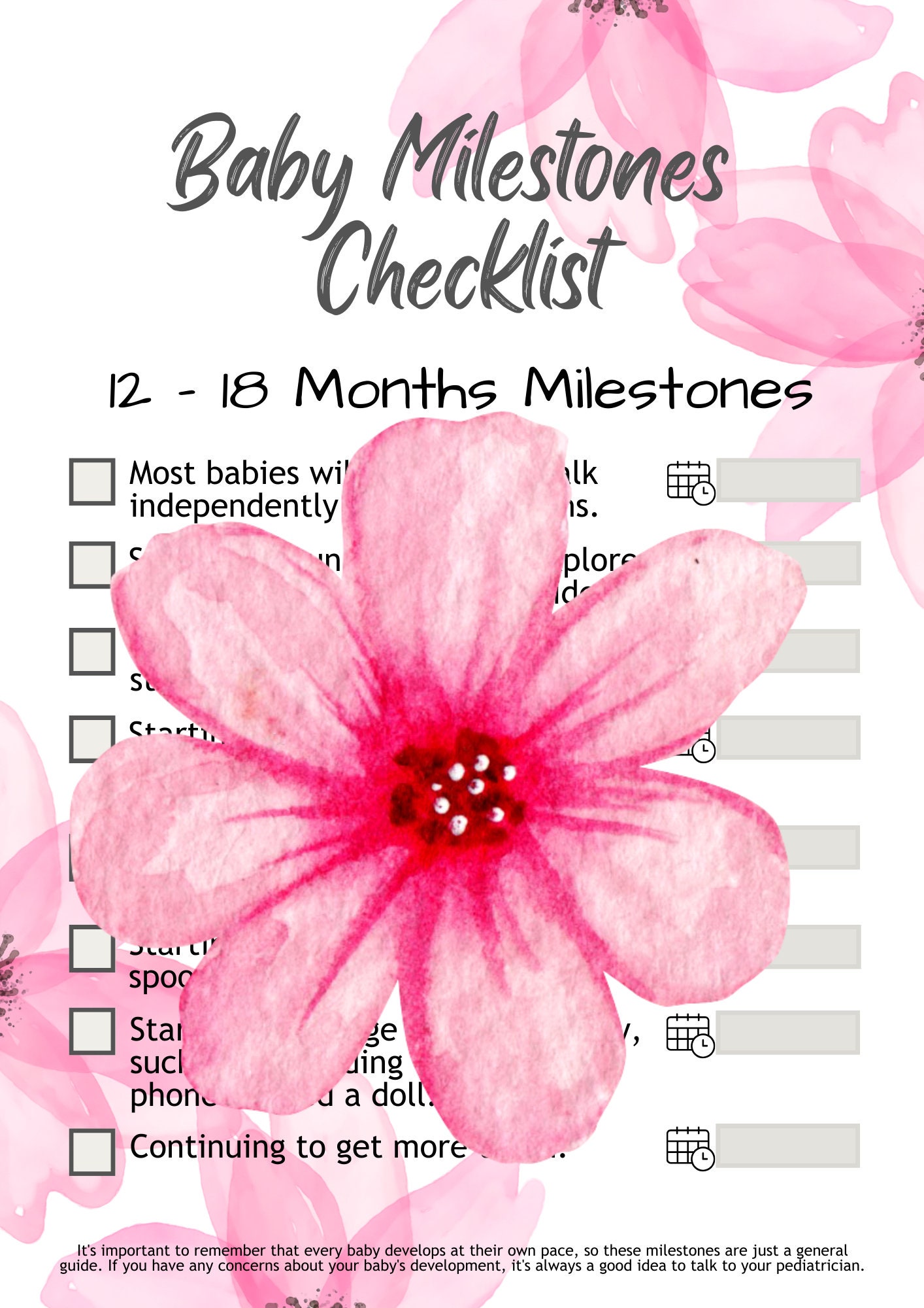 Baby Milestones and Development Checklist - Pink | Digital Download ...