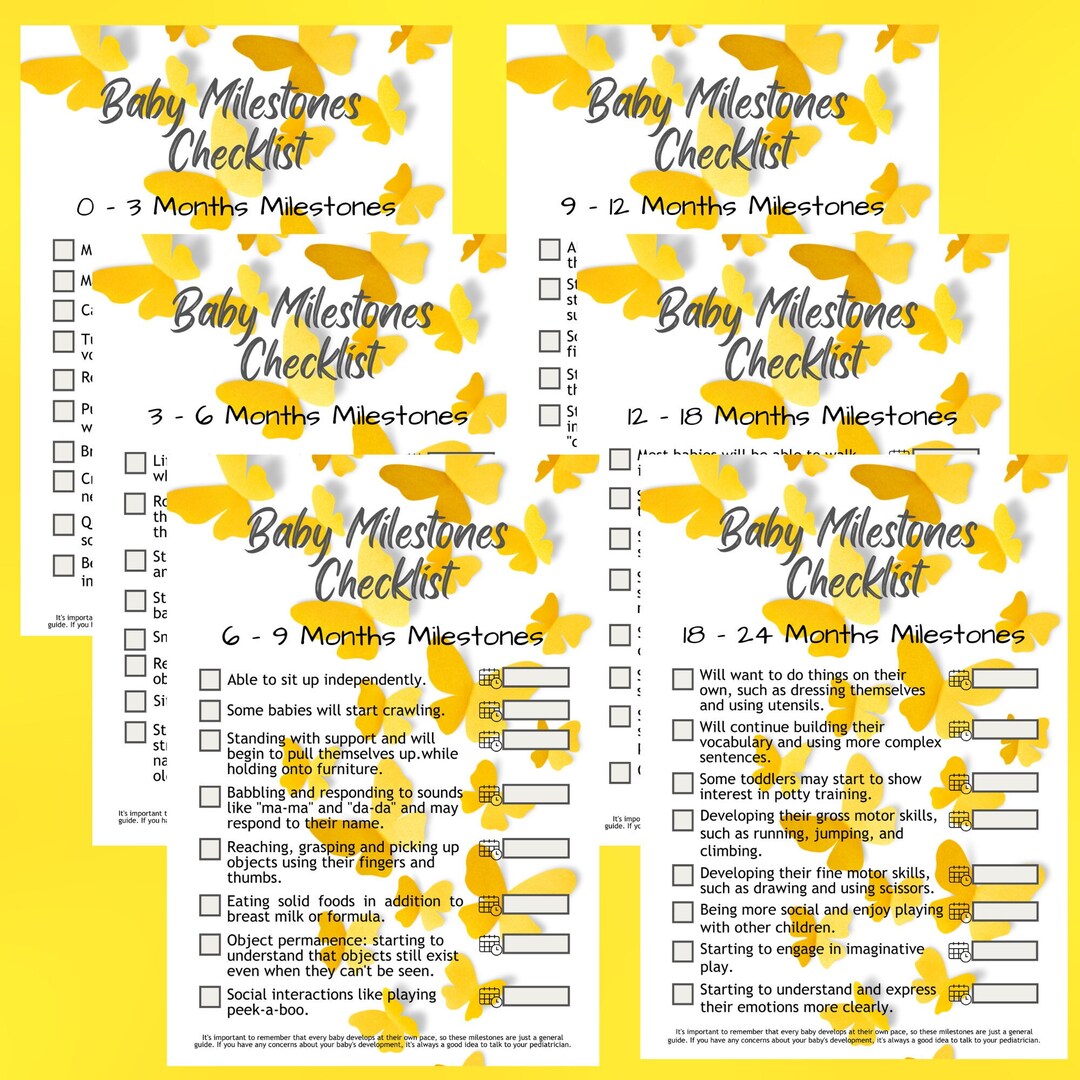 Baby Milestones and Development Checklist - Yellow | Digital Download ...