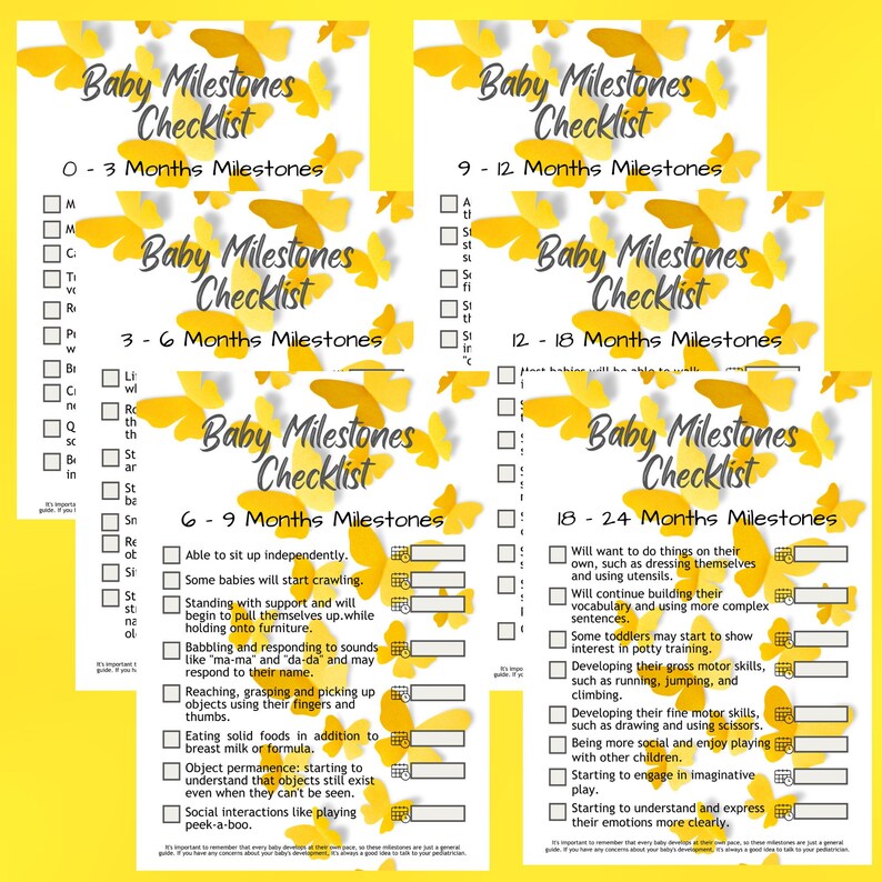 Baby Milestones and Development Checklist Yellow Digital Download ...