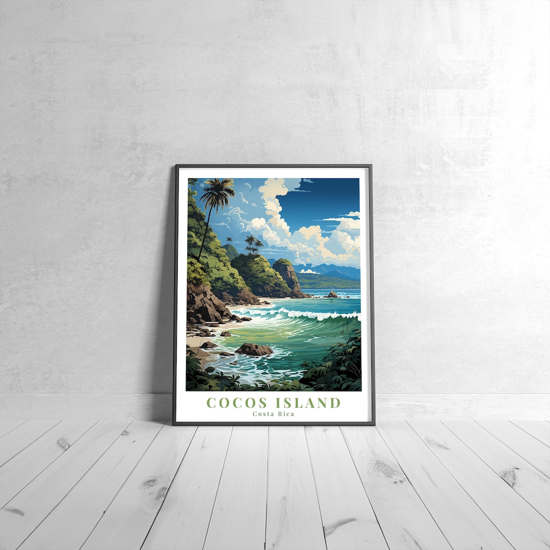 Cocos Islands Vintage Travel Poster Retro Costa Rica Art Print Colorful ...