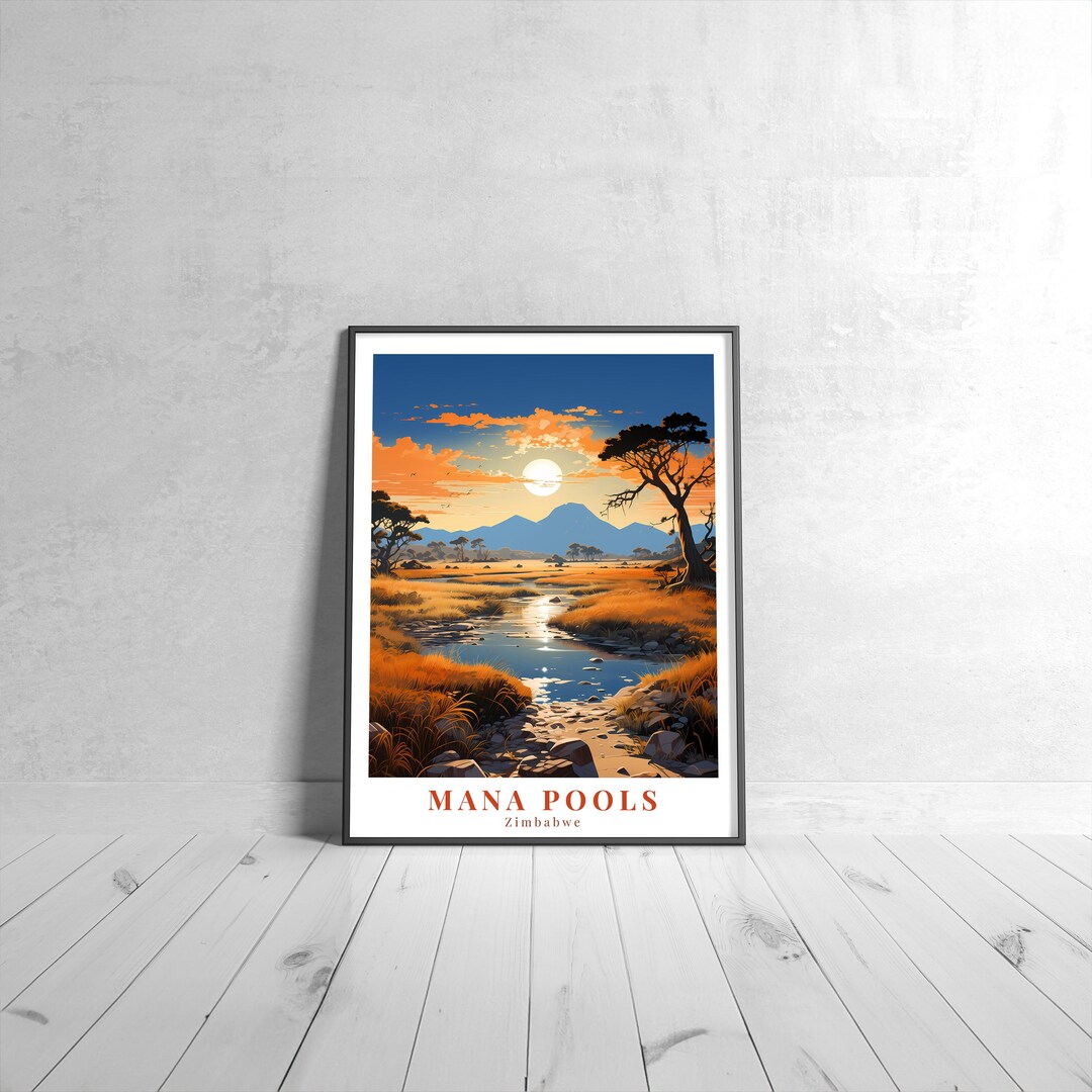 Mana Pools Vintage Travel Poster Retro Zimbabwe Art Print Colorful Home ...