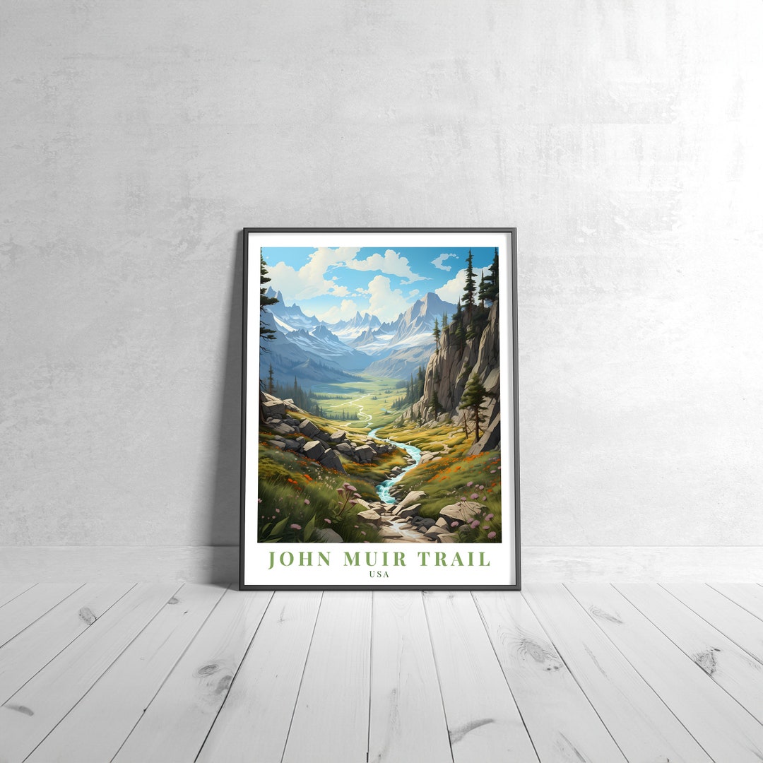 John Muir Trail Vintage Travel Poster Retro USA Art Print Colorful Home ...
