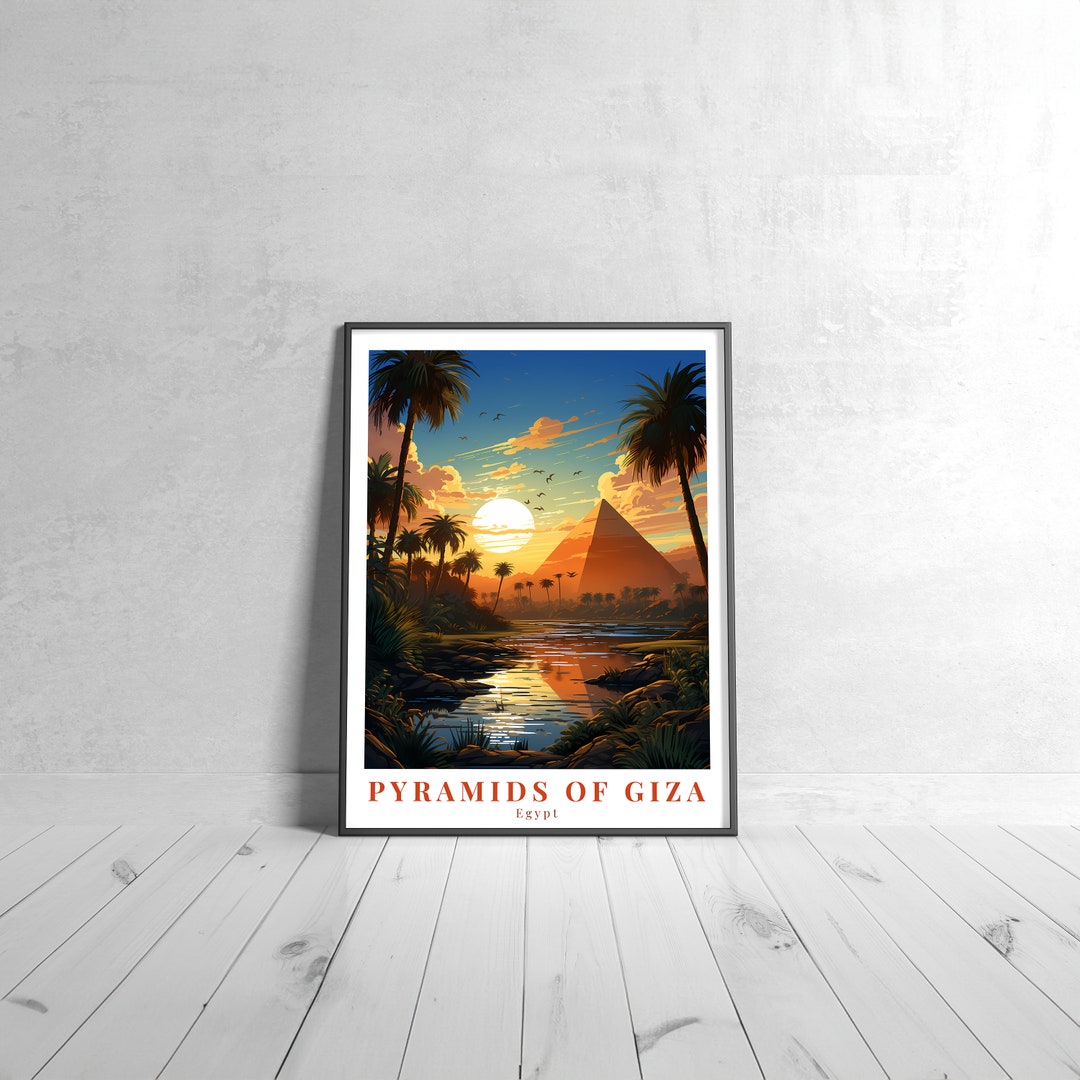 Pyramids of Giza Vintage Travel Poster Retro Egypt Art Print Colorful ...