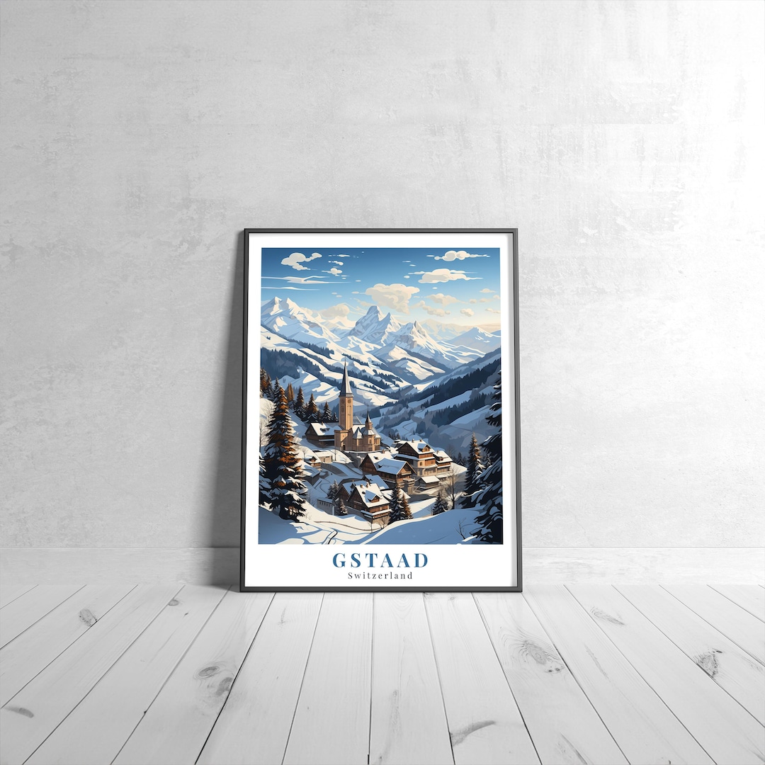 Gstaad Vintage Travel Poster Retro Switzerland Art Print Colorful Home ...