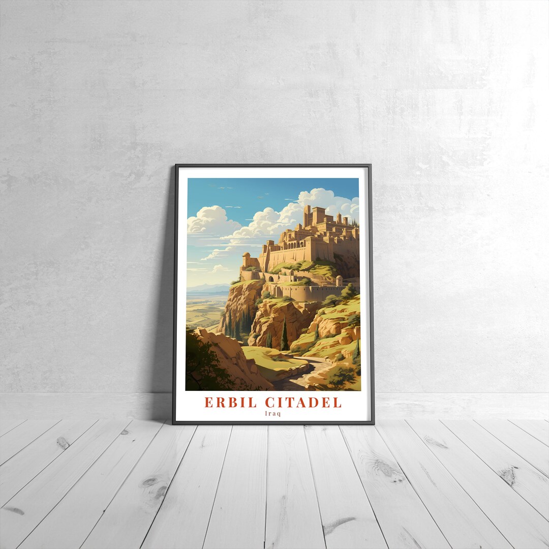 Erbil Citadel Vintage Travel Poster Retro Iraq Art Print Colorful Home ...