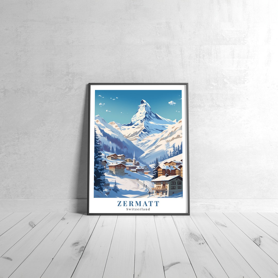 Zermatt Vintage Travel Poster Retro Switzerland Art Print Colorful Home ...