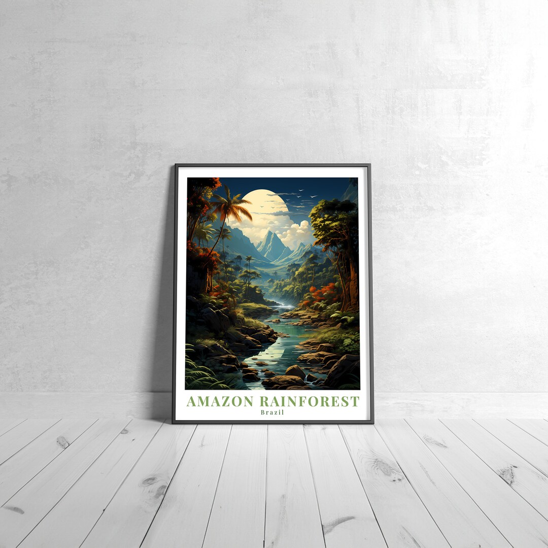 Amazon Rainforest Vintage Travel Poster Retro Brazil Art Print Colorful ...