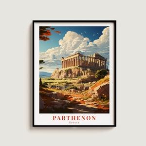 Parthenon Vintage Travel Poster Retro Greece Art Print Colorful Home ...