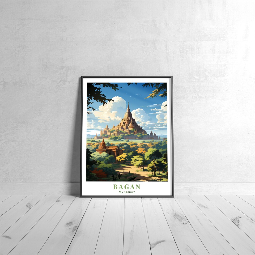 Bagan Vintage Travel Poster Retro Myanmar Art Print Colorful Home Decor ...
