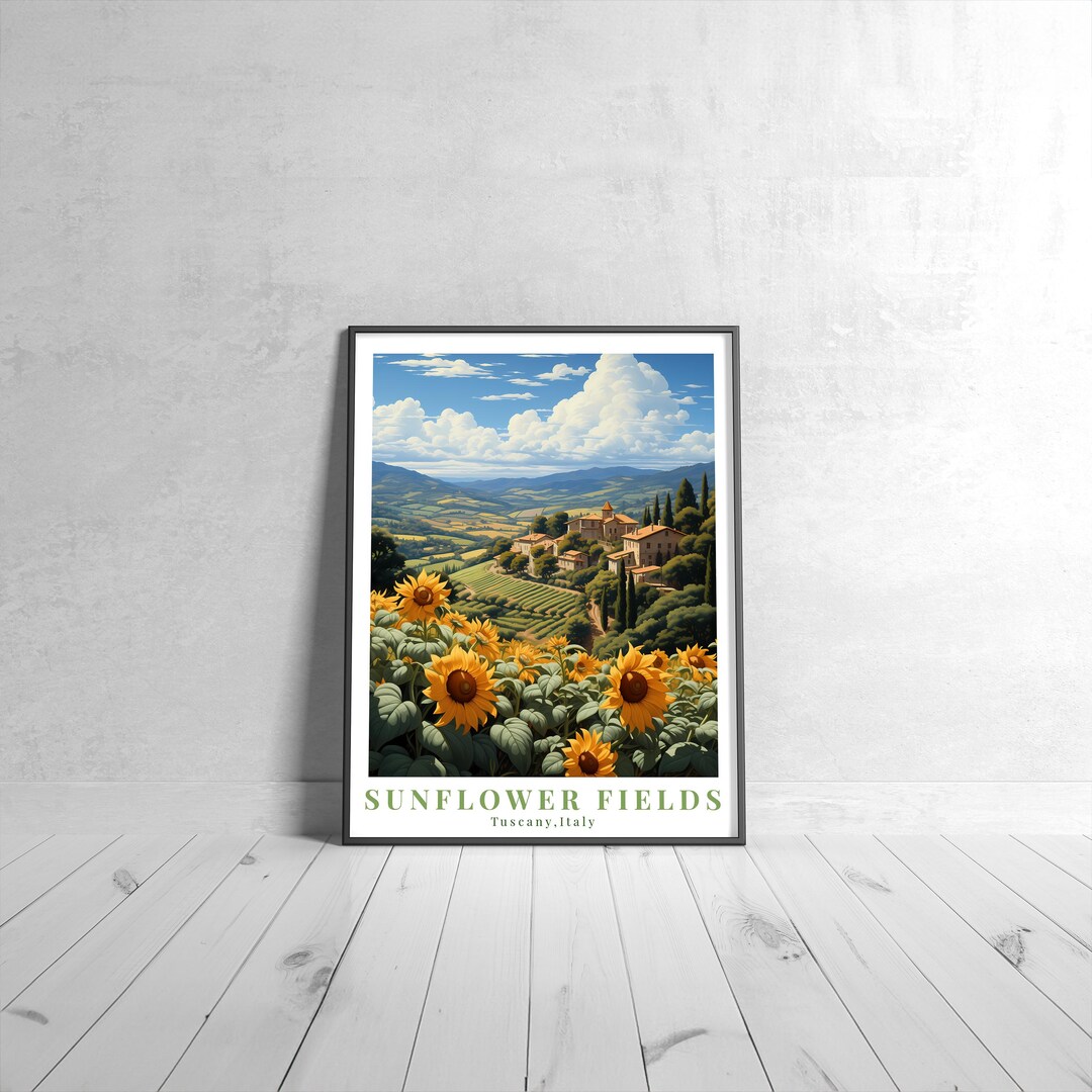 Sunflower Fields Vintage Travel Poster Retro Italy Art Print Colorful ...