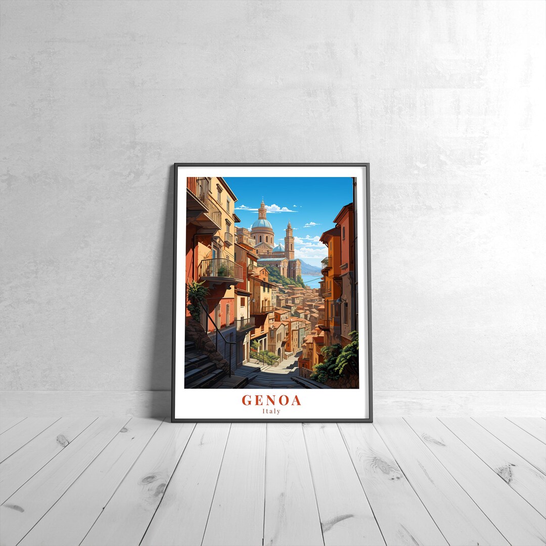 Genoa Vintage Travel Poster Retro Italy Art Print Colorful Home Decor ...