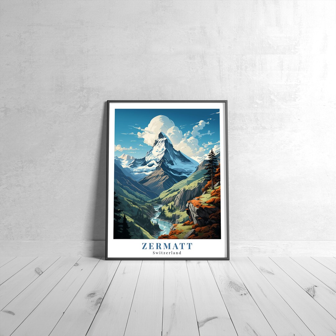 Zermatt Vintage Travel Poster Retro Switzerland Art Print Colorful Home ...