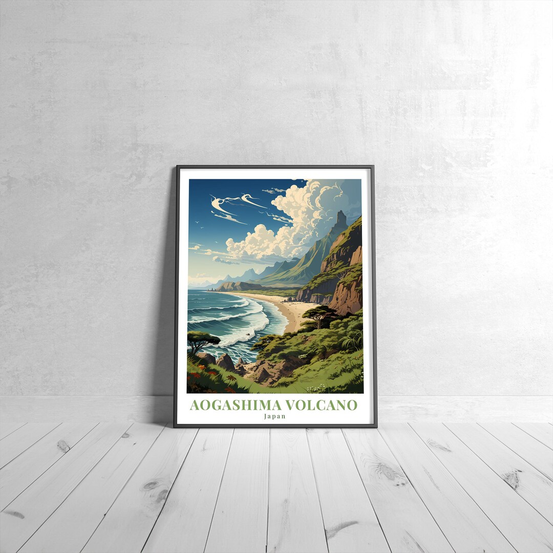 Aogashima Volcano Vintage Travel Poster Retro Japan Art Print Colorful ...
