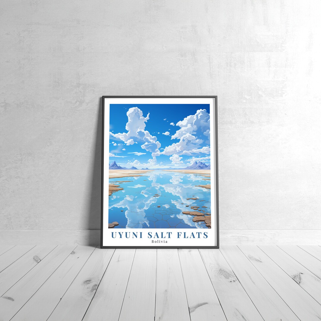 Uyuni Salt Flats Vintage Travel Poster Retro Bolivia Art Print Colorful ...