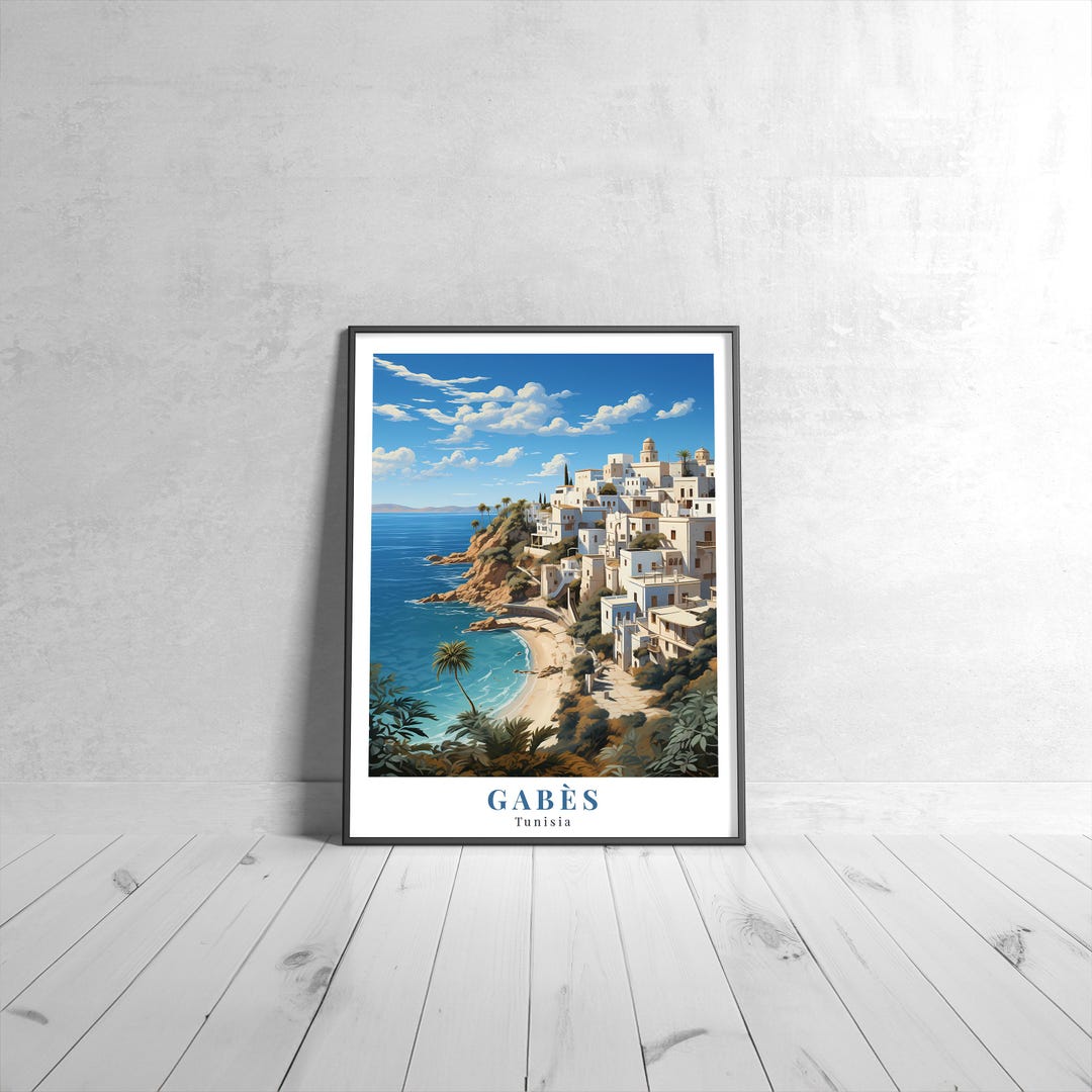 Gabès Vintage Travel Poster Retro Tunisia Art Print Colorful Home Decor ...