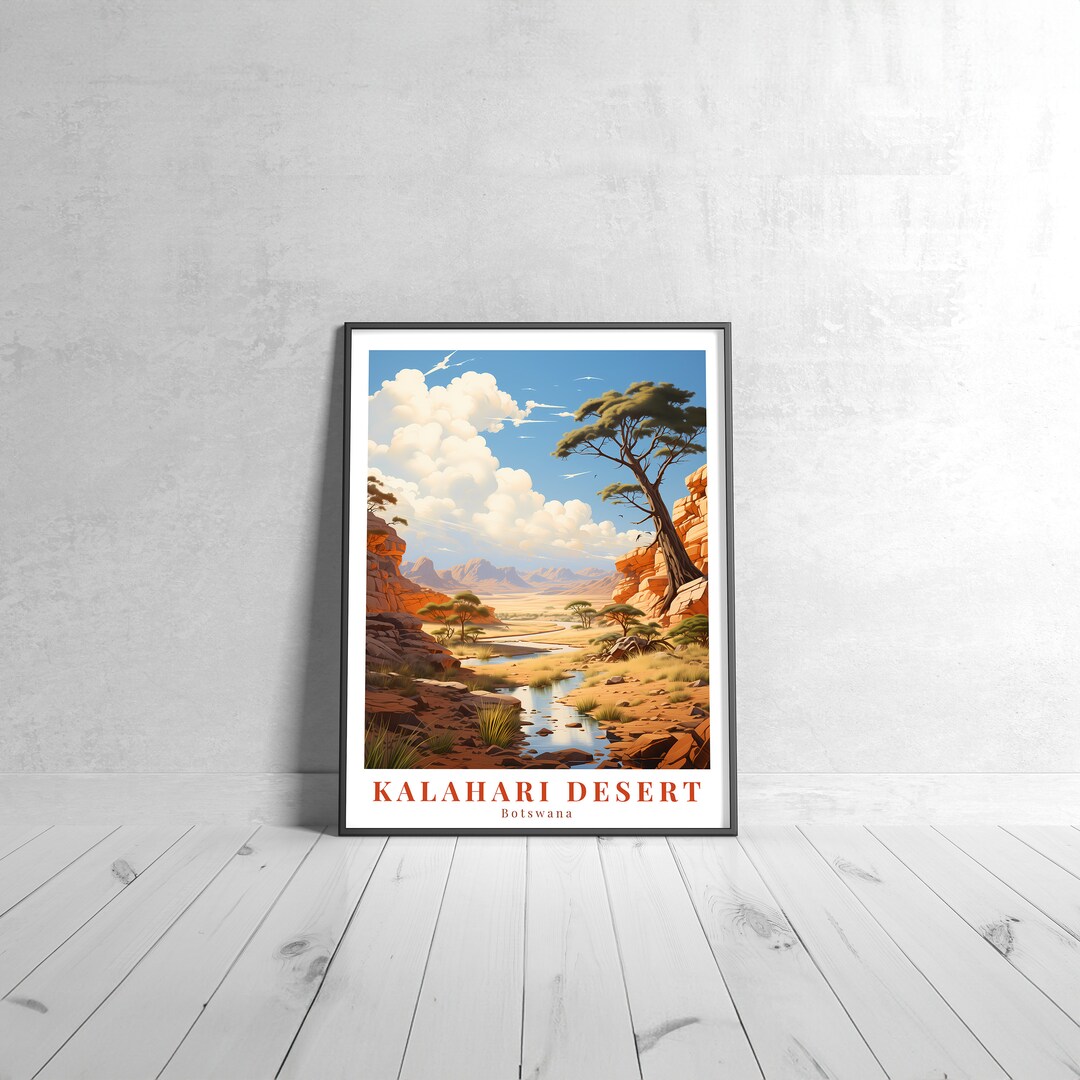 Kalahari Desert Vintage Travel Poster Retro Botswana Art Print Colorful ...