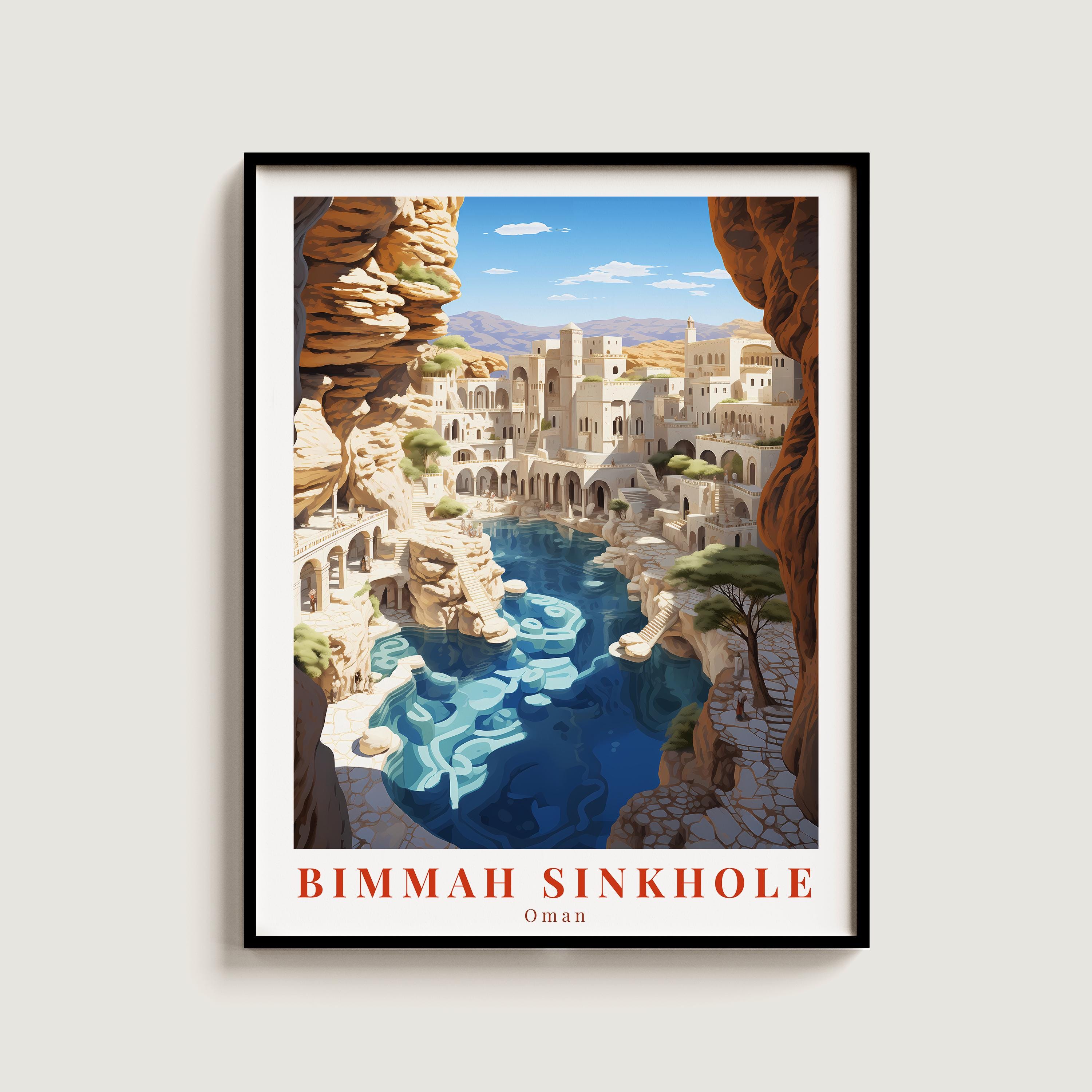 Bimmah Sinkhole Vintage Travel Poster Retro Oman Art Print Colorful ...