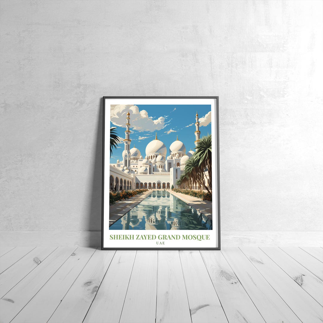 Sheikh Zayed Grand Mosque Vintage Travel Poster Retro UAE Art Print ...