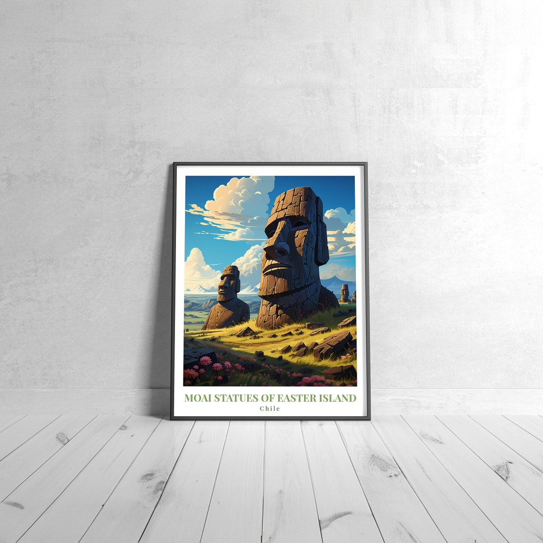 Moai Statues of Easter Island Vintage Travel Poster Retro Chile Art ...