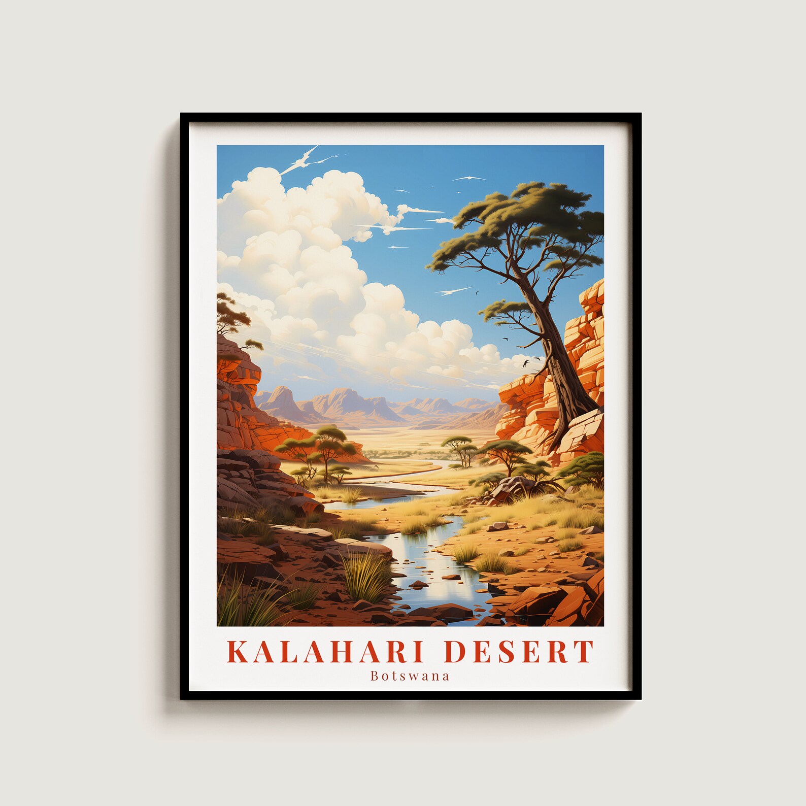 Kalahari Desert Vintage Travel Poster Retro Botswana Art Print Colorful ...