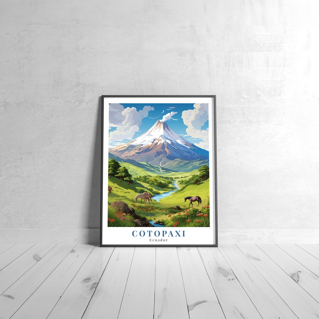 Cotopaxi Vintage Travel Poster Retro Ecuador Art Print Colorful Home ...